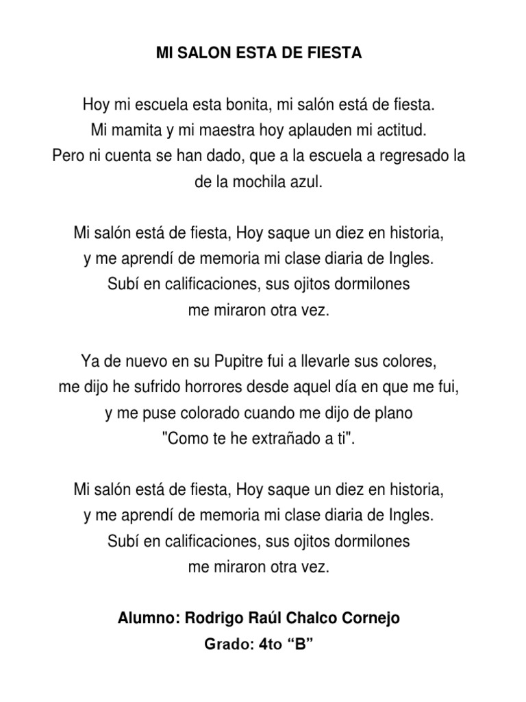 Mi Salon Esta de Fiesta Cancion Letra | PDF