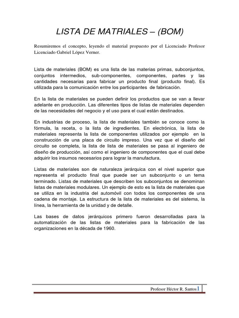 Resumen sobre la importancia y beneficios de la Lista de Materiales ...