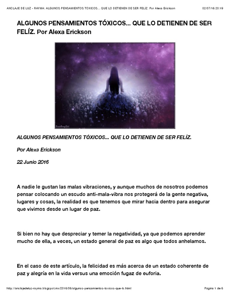 ANCLAJE DE LUZ - RAYMA: ALGUNOS PENSAMIENTOS TÓXICOS... QUE LO DETIENEN ...