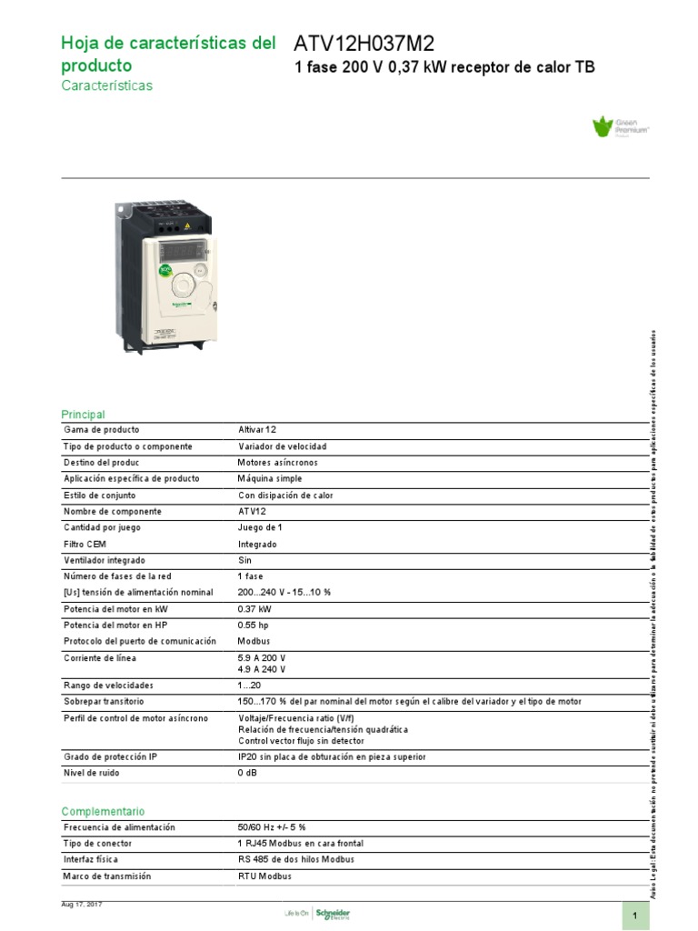 Altivar 12 - ATV12H037M2 PDF | PDF | Electricidad | Cantidades fisicas