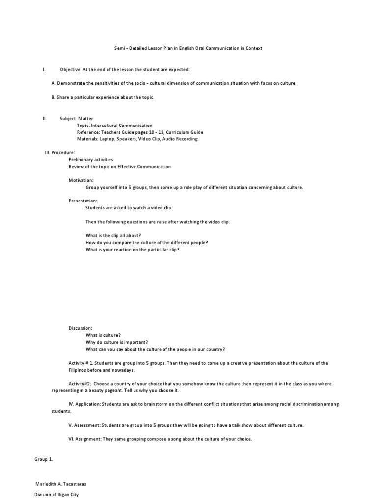 Detailed Lesson Plan in English Oral Communication in Context.1 | PDF ...