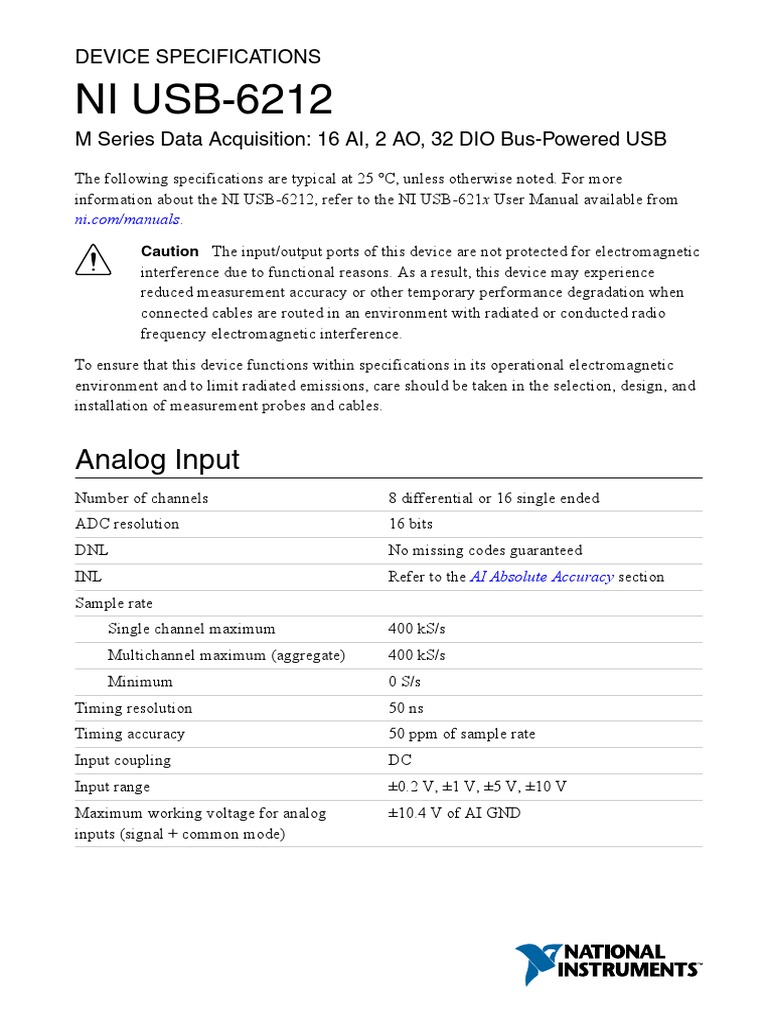 NI6212 | PDF | Usb | Electromagnetic Compatibility