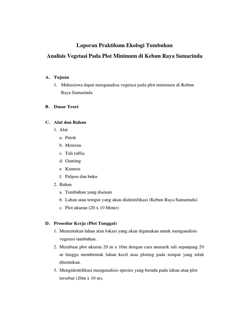Panduan Laporan Ekologi Tumbuhan | PDF
