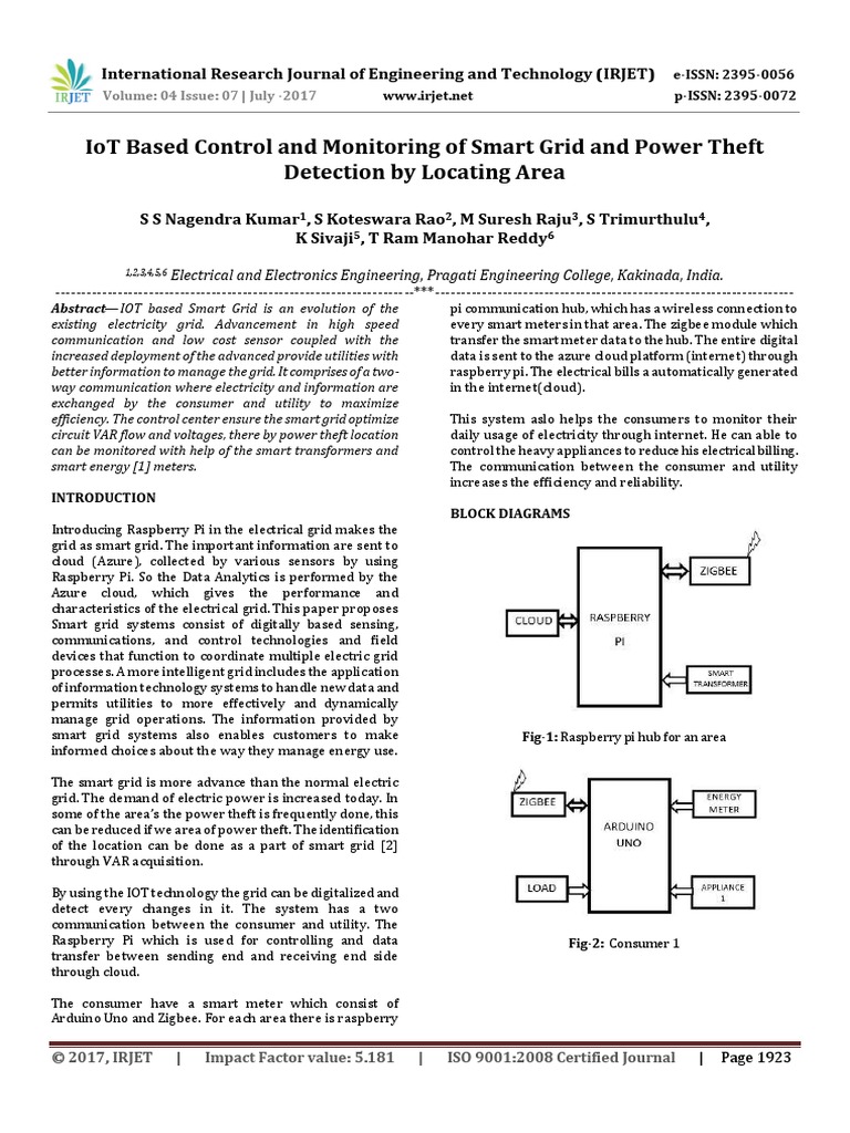 Iot Based Control And Monitoring Of Smart Grid And Power Theft Detection By Locating Area Pdf