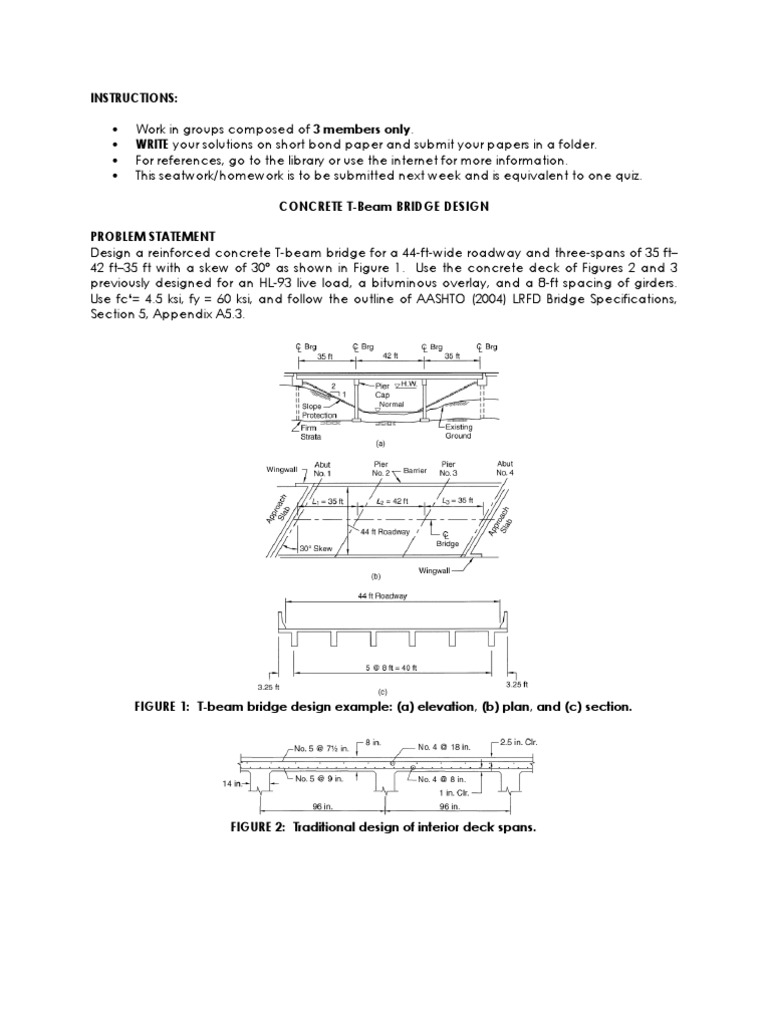 Concrete T-Beam Bridge Design | PDF | Beam (Structure) | Bending