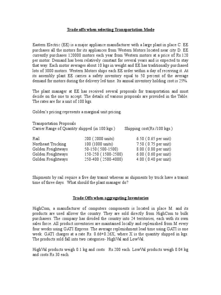 Trade Offs When Selecting Transportation Mode | PDF | Inventory ...