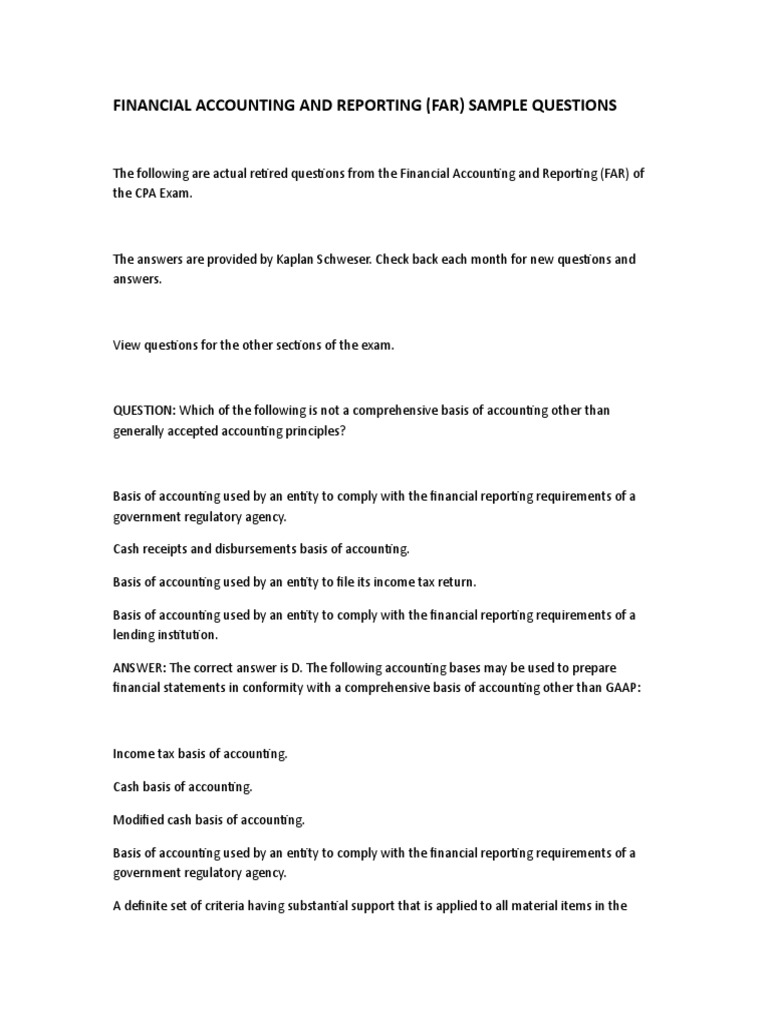 Financial Accounting and Reporting (Far) Sample Questions | PDF ...