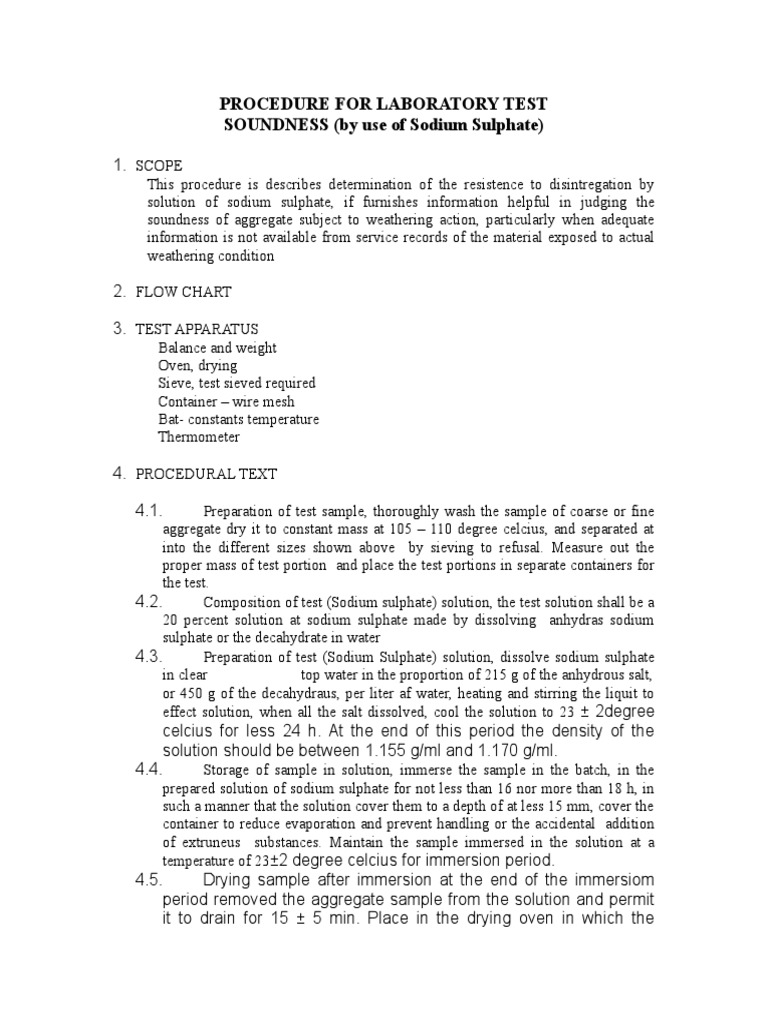 Procedure For Laboratory Test SOUNDNESS (By Use of Sodium Sulphate ...