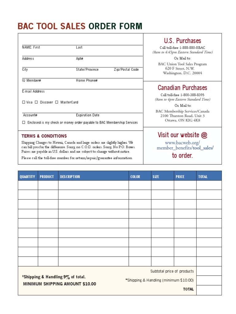 Bac Tool Sales: Order Form | PDF | Zip Code | Written Communication
