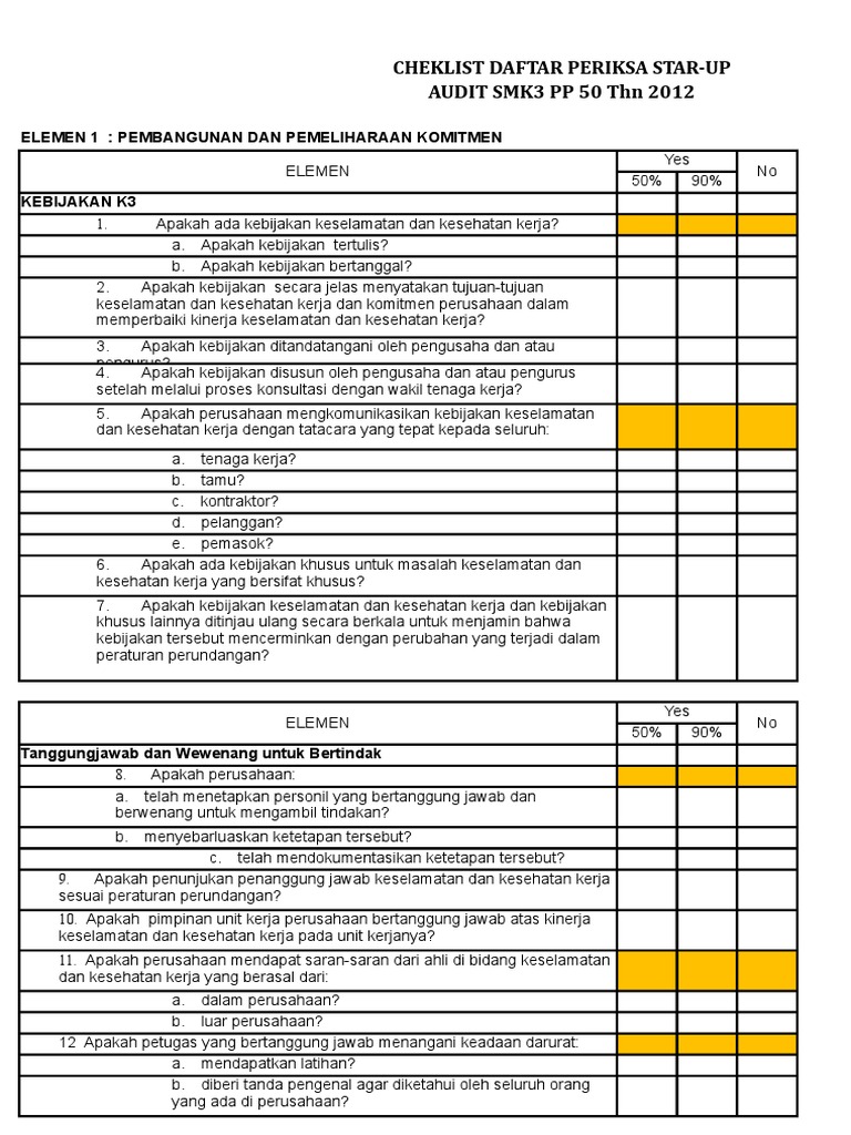 Kriteria Audit SMK3 Sesuai PP 50 2012 | PDF