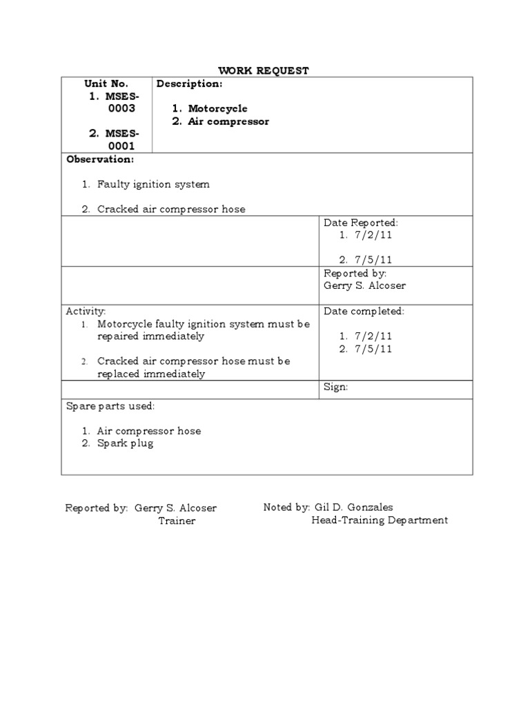 T9 Work Request | PDF