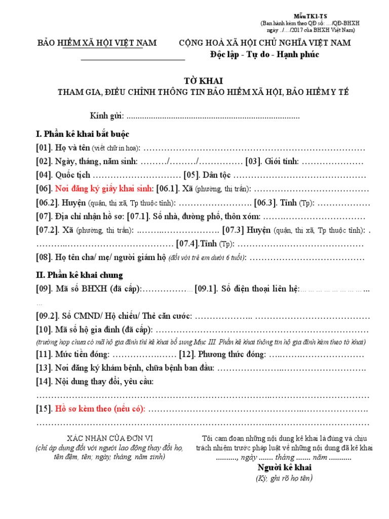 TK01 Kê Khai Cá Nhân | PDF