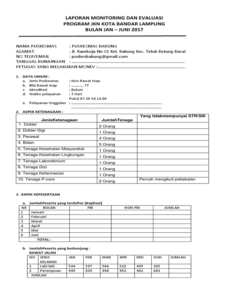 Form Laporan Monev JKN | PDF