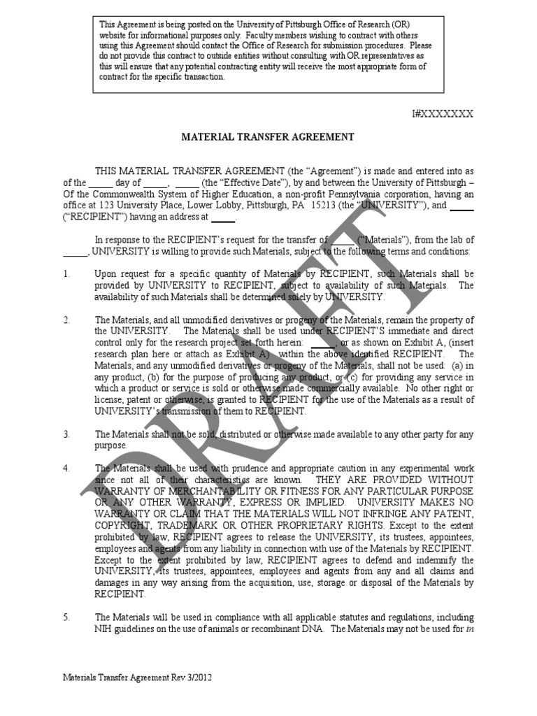 Material Transfer Agreement | PDF | Law Of Agency | Patent