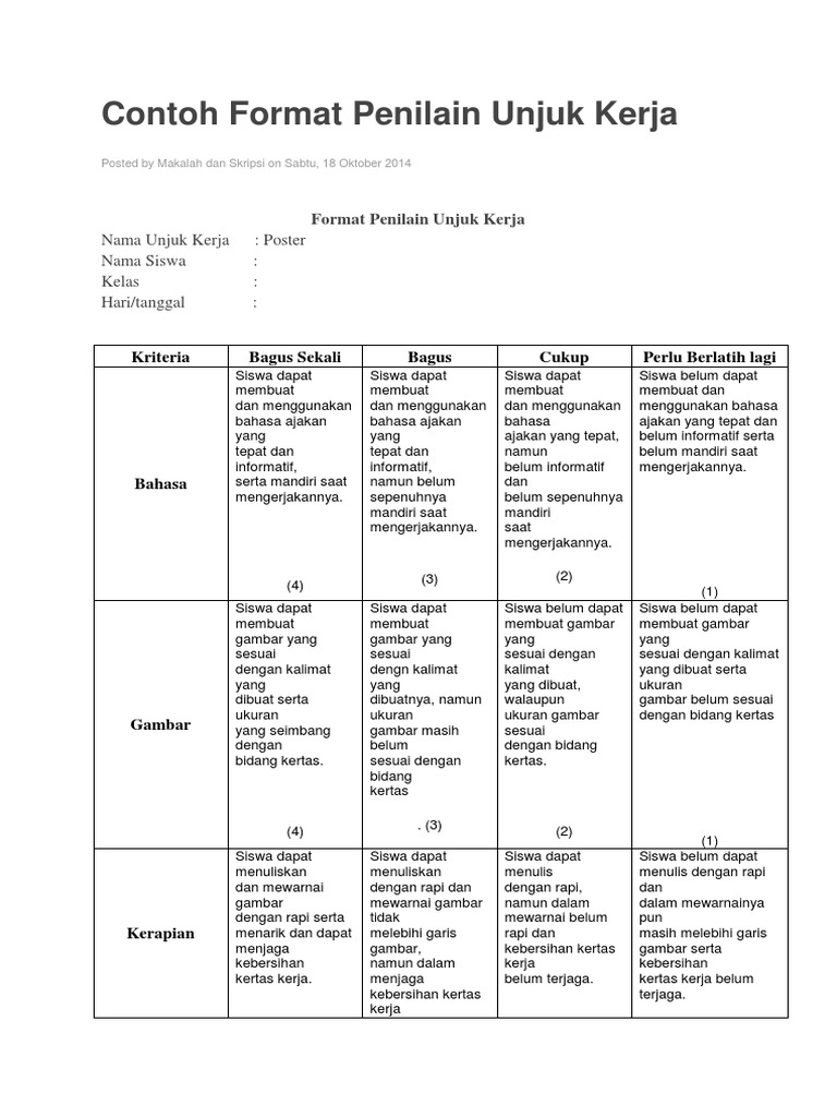 Contoh Format Penilain Unjuk Kerja | PDF