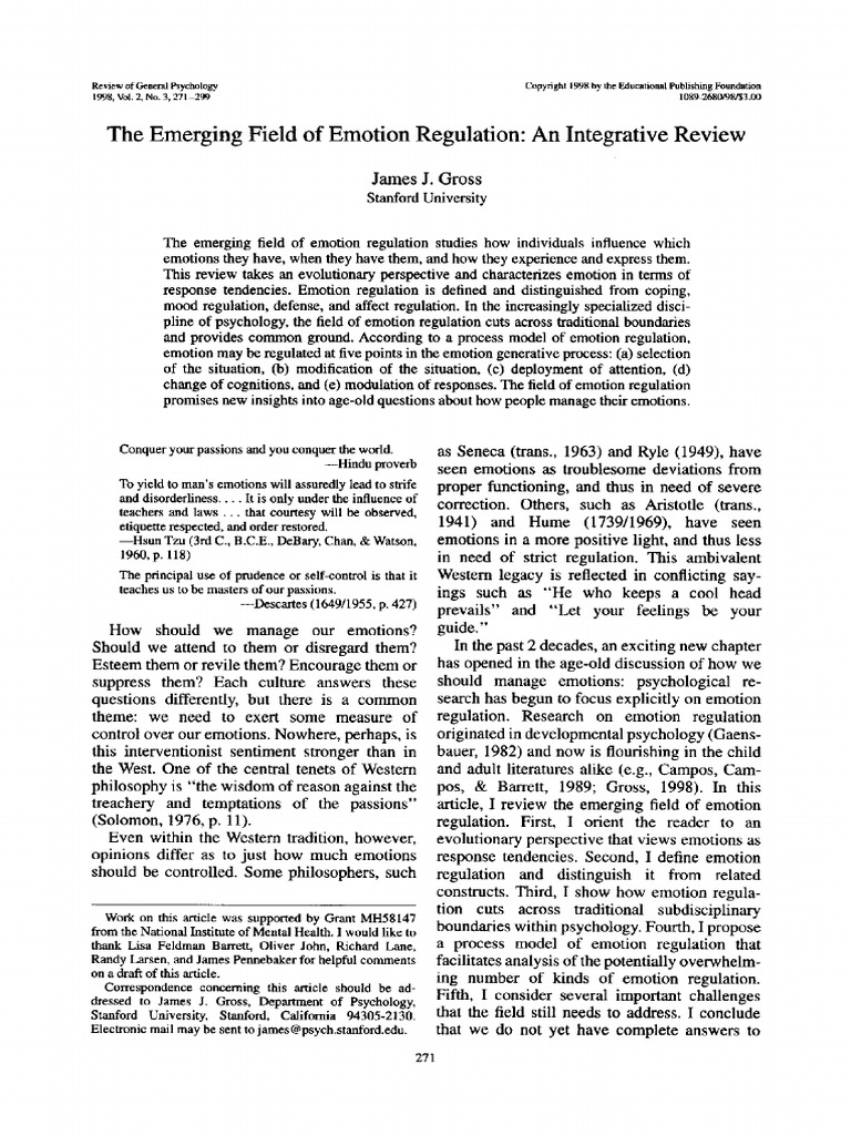 The Emerging Field of Emotion Regulation - An Integrative Review ...