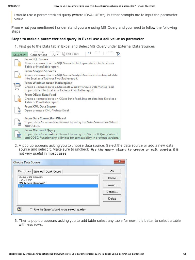 How To Use Parameterized Query In Excel Using Column As Parameter