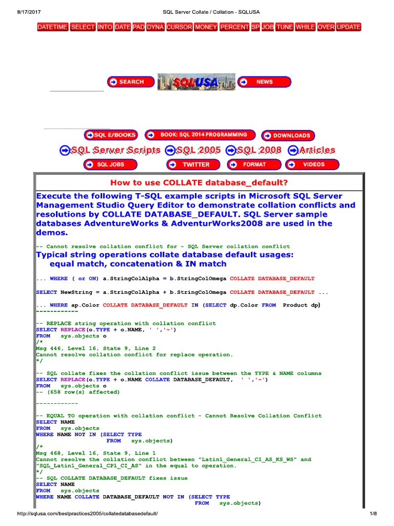 SQL Server Collate - Collation - SQLUSA | PDF