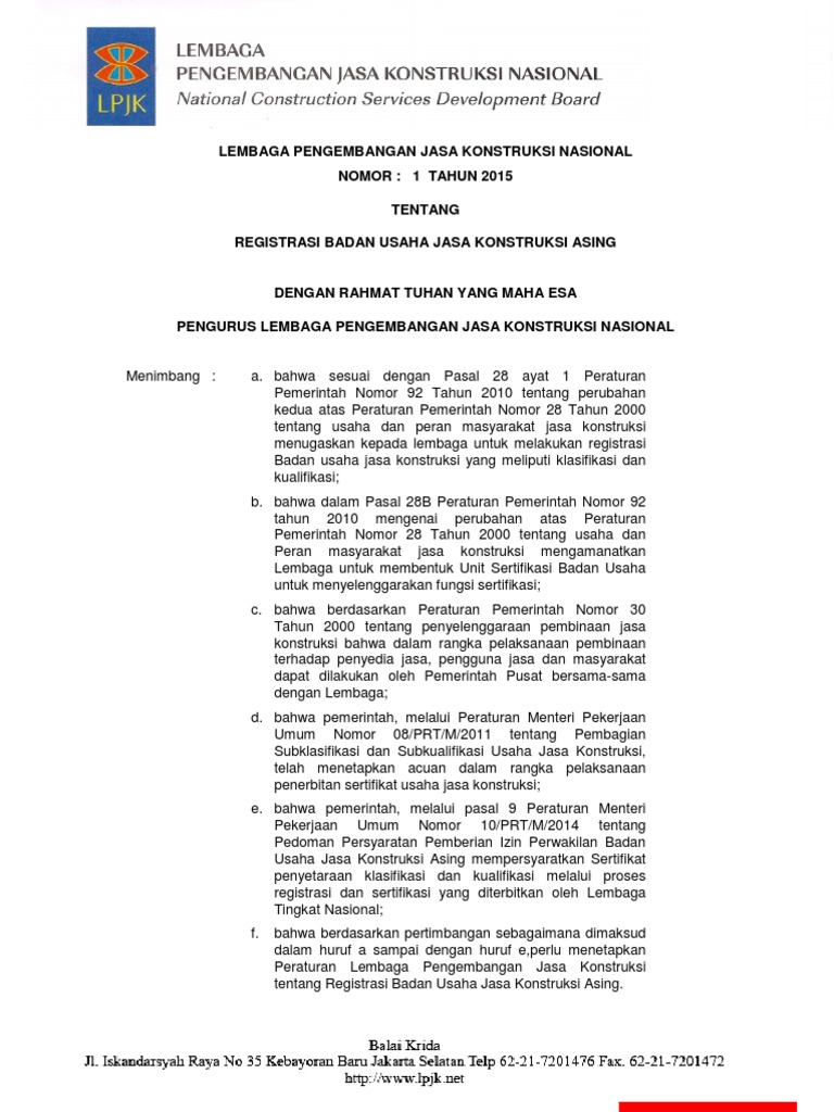 LPJK Perlem Th. 2015 - Registrasi Badan Usaha Jasa Konstruksi Asing ...