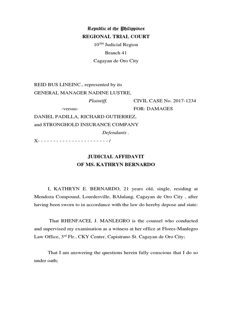 Judicial Affidavit Kathryn Bernardo | PDF | Affidavit | Government ...