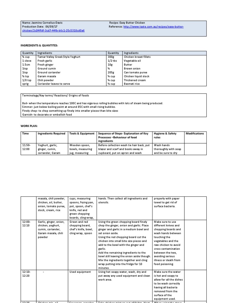 Butter Chicken Production Plan | PDF | Ginger | Spoon