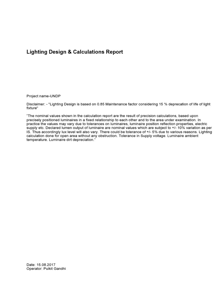 Lighting Design Calculations Report-UNDP | PDF | Lighting | Light