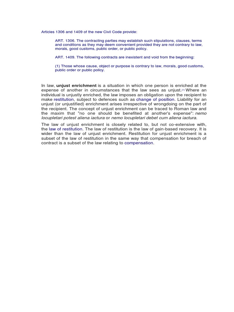 Articles 1306 and 1409 of The New Civil Code Provide | PDF