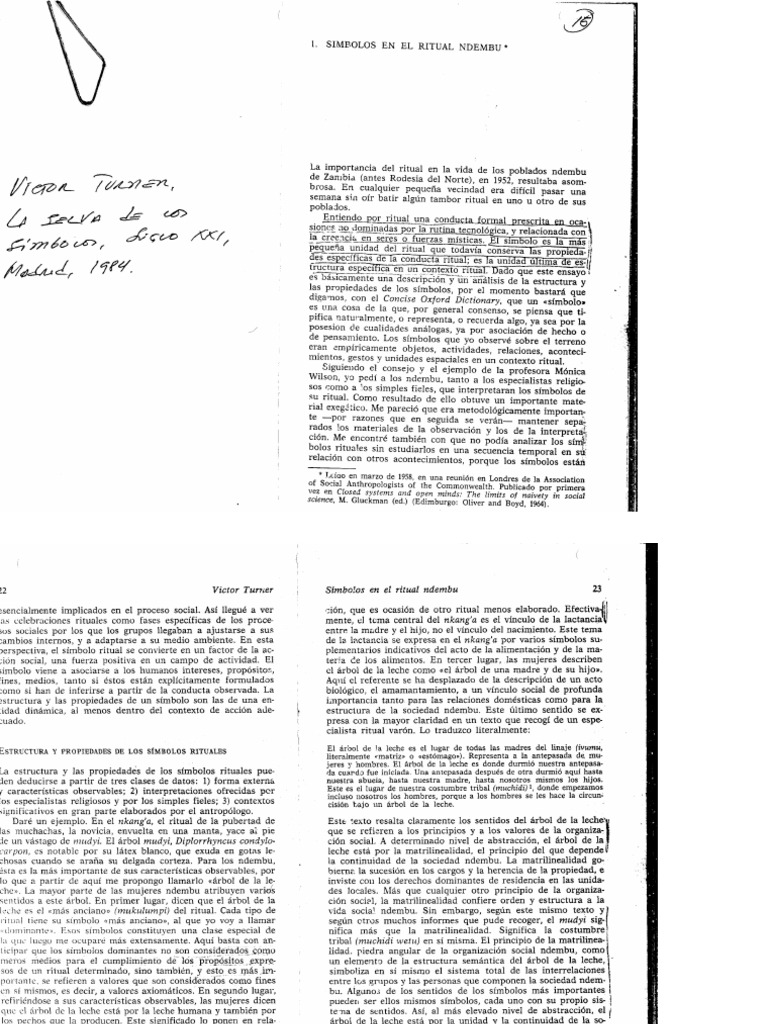 Turner (Simbolos en El Ritual Ndembu) | PDF