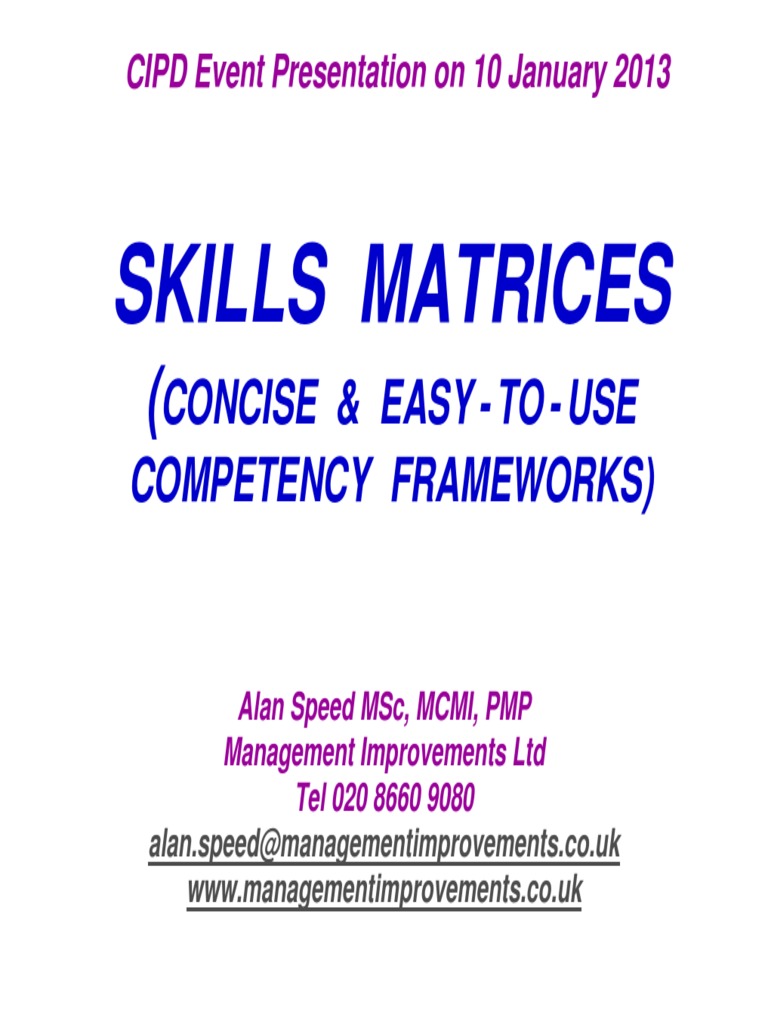 Skills Matrices: Concise & Easy - To - Use Competency Frameworks) | PDF ...