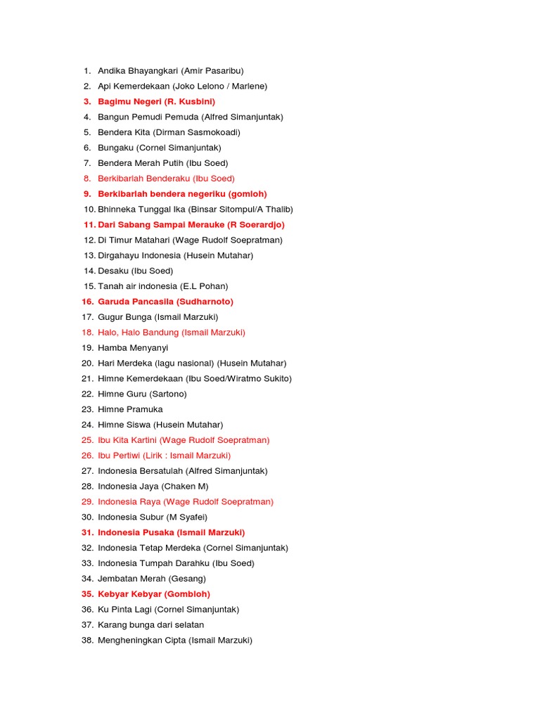 Daftar Lagu Nasional Dan Terpilih | PDF