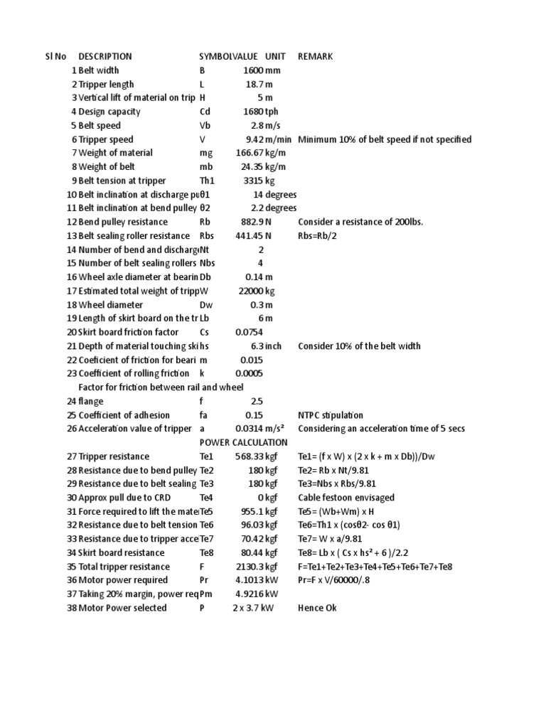 Travelling Tripper Calculation | PDF | Belt (Mechanical) | Friction