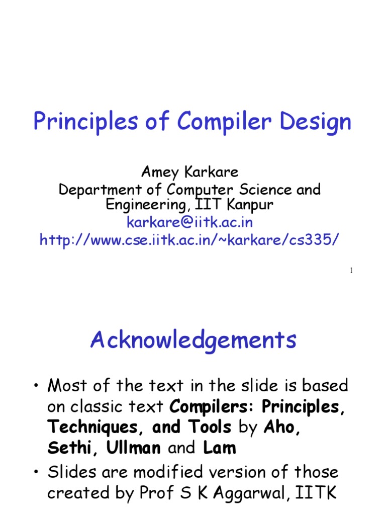 Principles of Compiler Design: Amey Karkare Department of Computer Science and Engineering, IIT ...