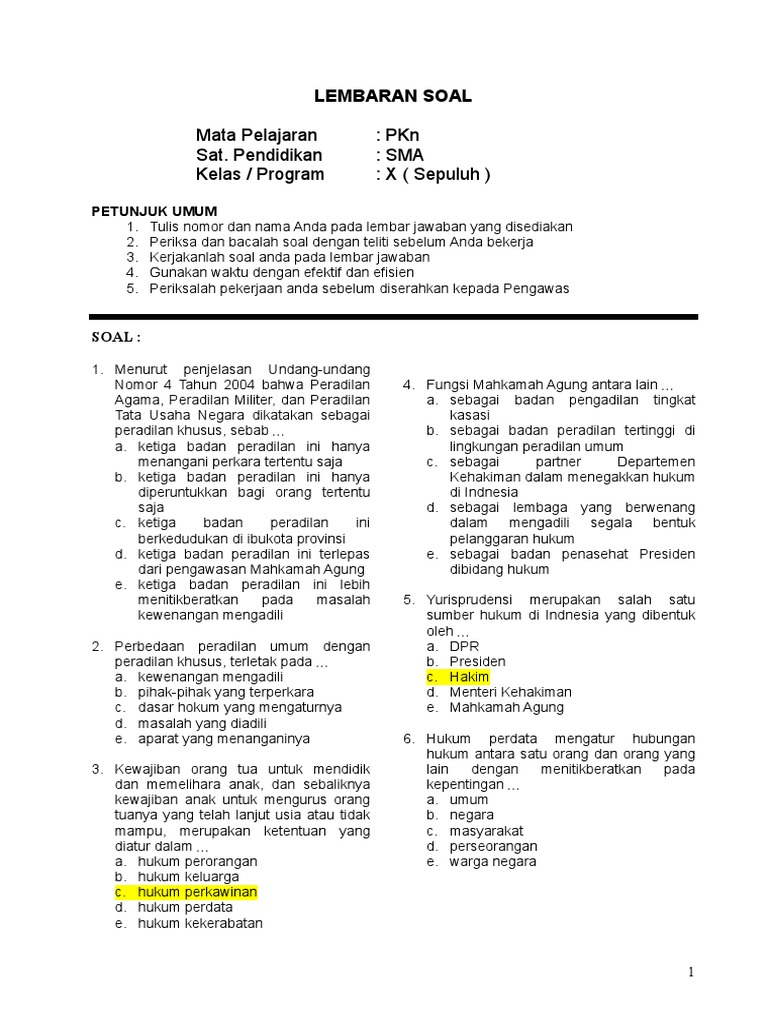 Soal PKN X - 4 | PDF
