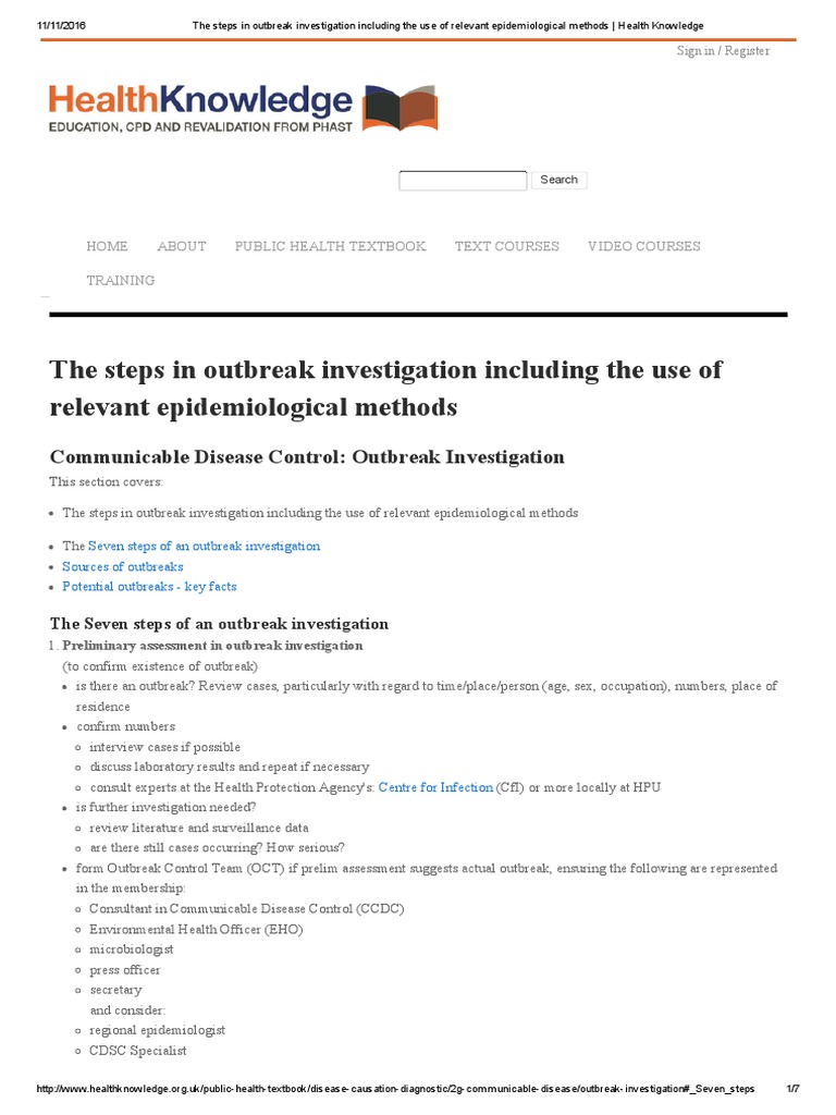Seven Steps in Outbreak Investigation Including the Use of Relevant ...