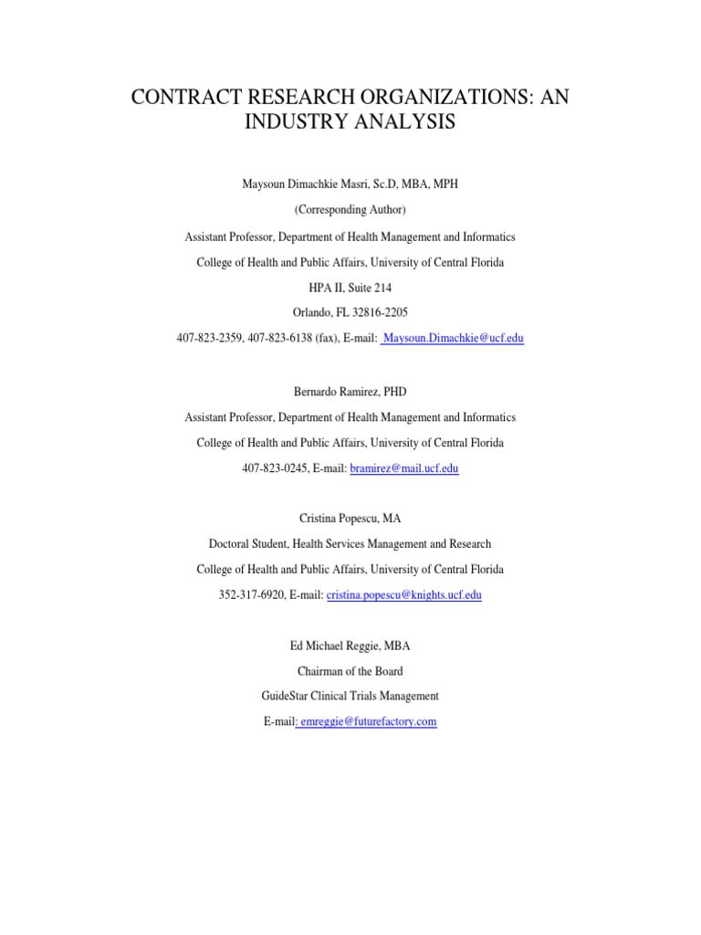 Contract Research Organizations An Industry Analysis | PDF | Clinical ...