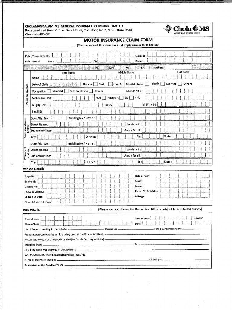 Chola Claim Form | PDF