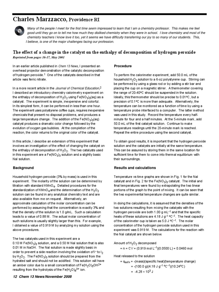 Catalyst Enthalpy Hydrogen Peroxide | PDF | Catalysis | Hydrogen Peroxide
