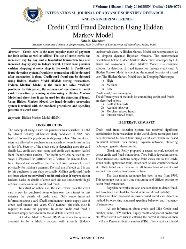 Credit Card Fraud Detection Using Hidden Markov Model | PDF | Credit Card | Fraud