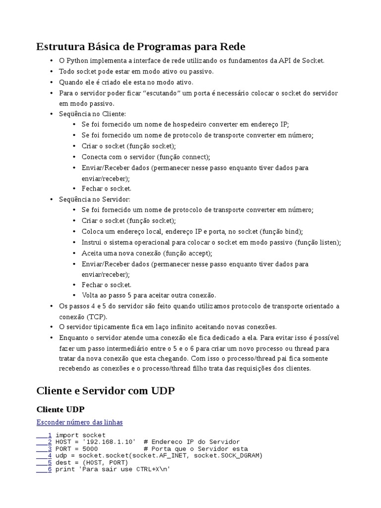 Sockets Python | Download grátis PDF | Protocolo de controle de ...