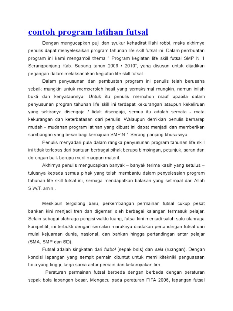 Contoh Program Latihan Futsal