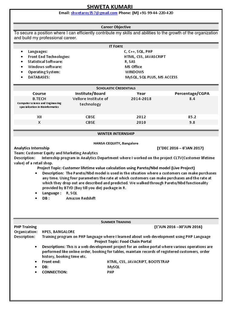 Shweta Resume-2 | PDF | Analytics | Php