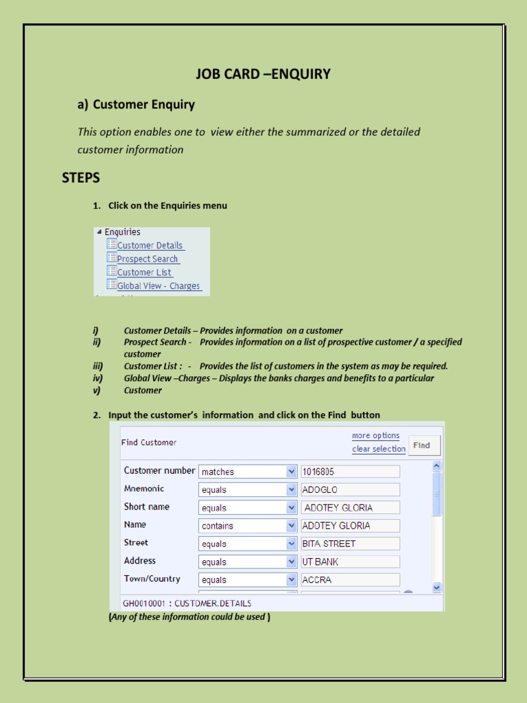 Job Card - Enquiry | PDF | Overdraft | Financial Transaction