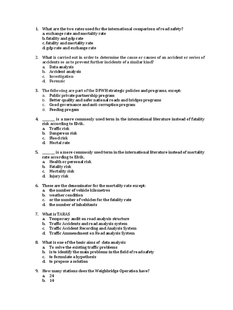 Road safety quiz questions and answers | PDF | Traffic Collision | Road ...