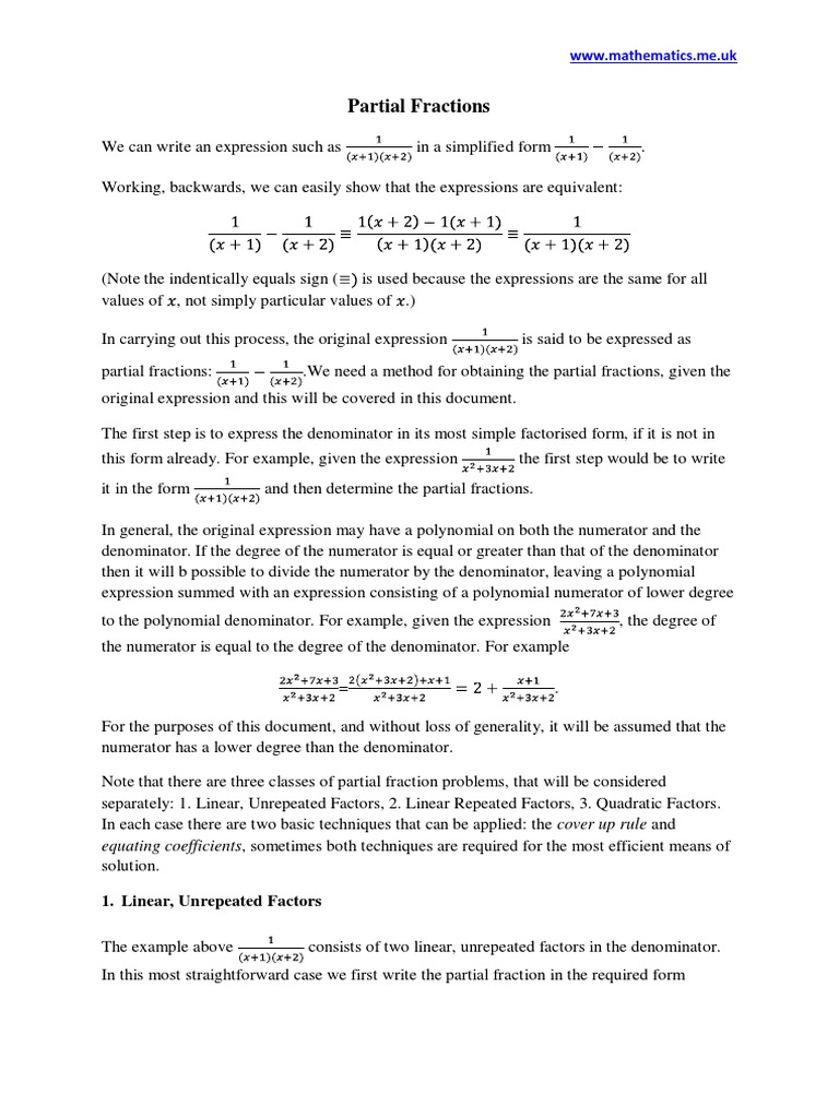 Partial Fractions PDF | Download Free PDF | Polynomial | Fraction ...