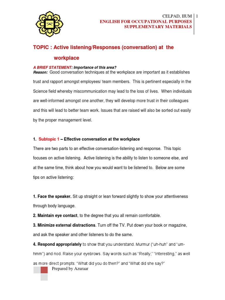 Conversation at The Workplace | PDF | Memory | Speech