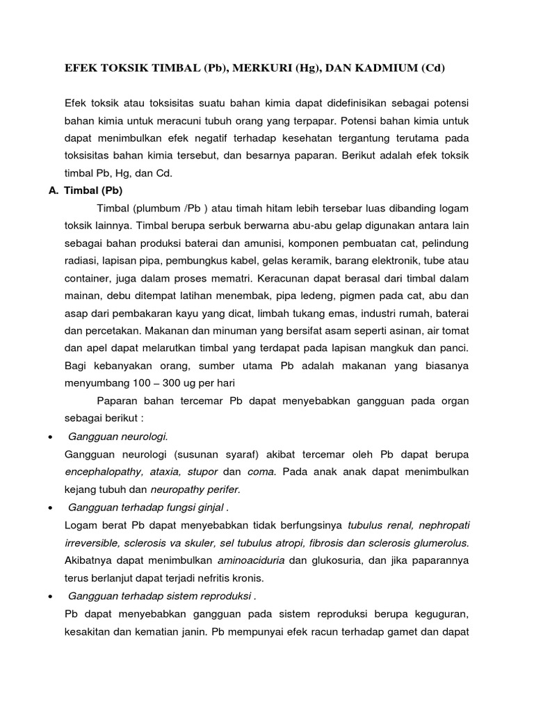 Efek Toksik Timbal | PDF