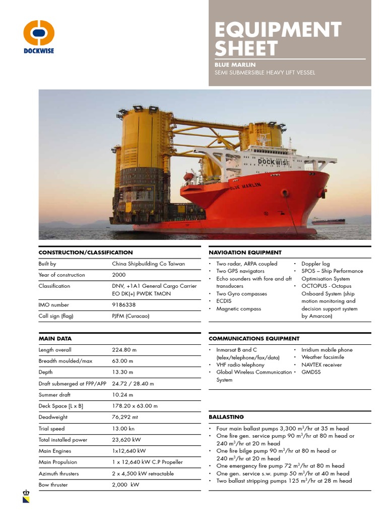 Heavy Transport Vessel Blue Marlin | PDF | Ships | Water Transport