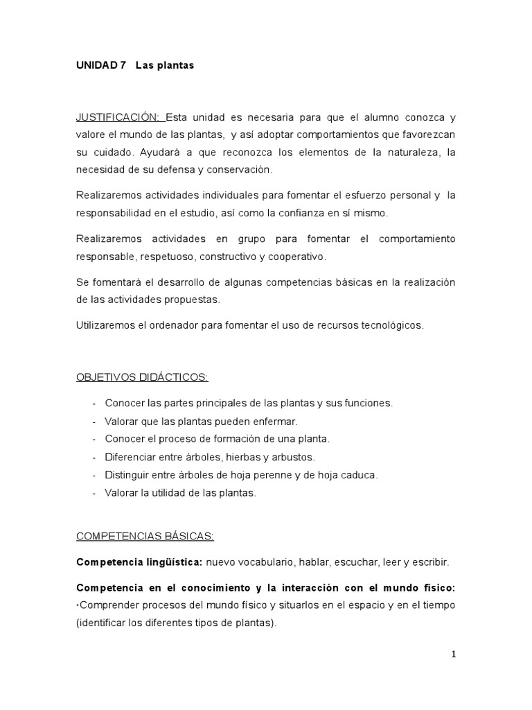 UNIDAD 7 Las Plantas | PDF | Fruta | Hoja