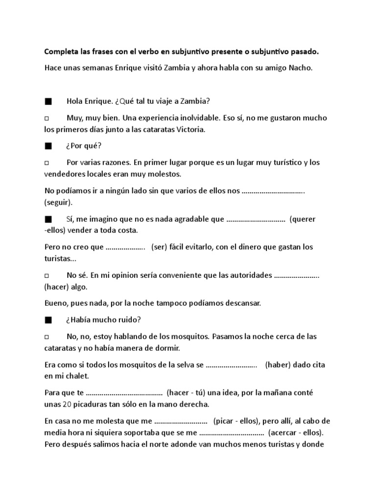 30 Frases Para Practicar El Presente De Subjuntivo La