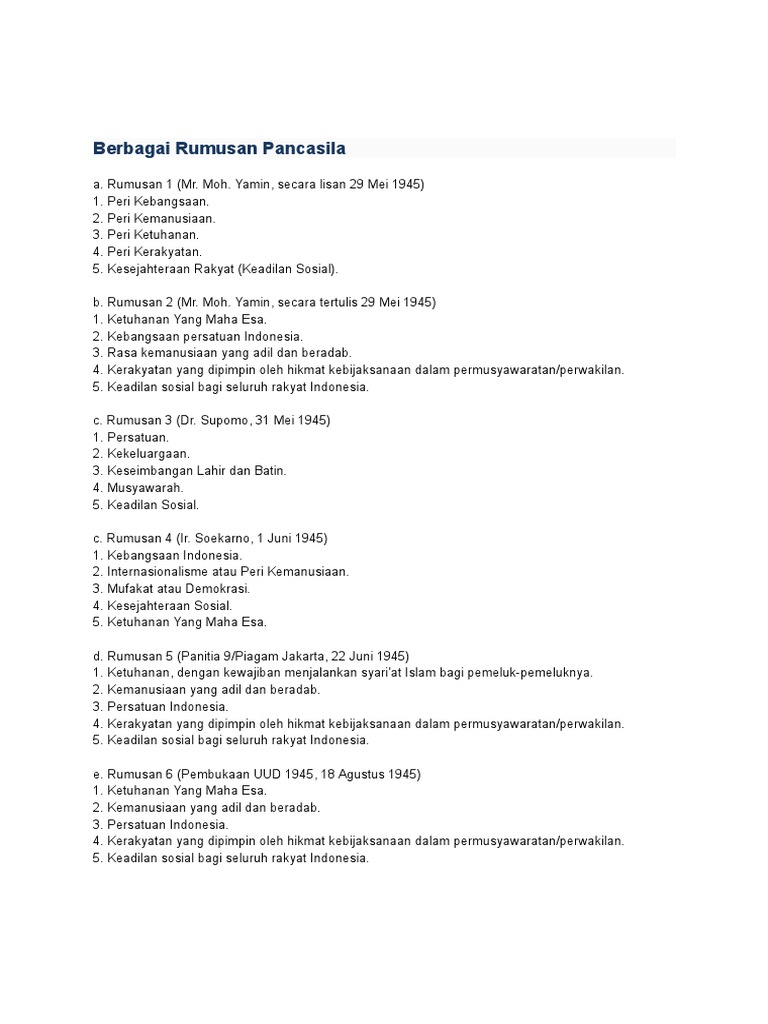 Berbagai Rumusan Pancasila | PDF